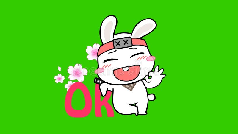 Animated Ninja Rabbit and the Message OK on Green Screen Stock Footage ...