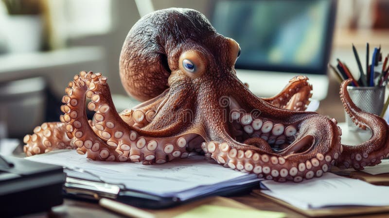 Animated Octopus Explores a Busy Office Environment Stock Illustration ...