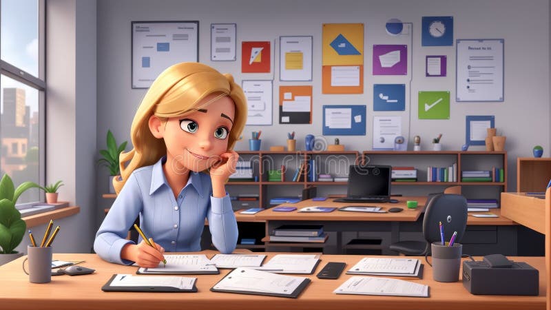 Animated Office Worker Planning Projects Stock Image - Image of adult ...