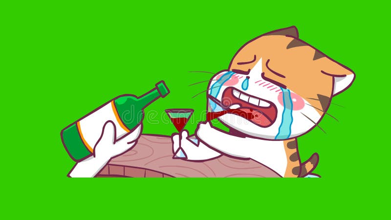 Animated Orange Cat Crying and Drinking Wine in a Pub - Transparent ...