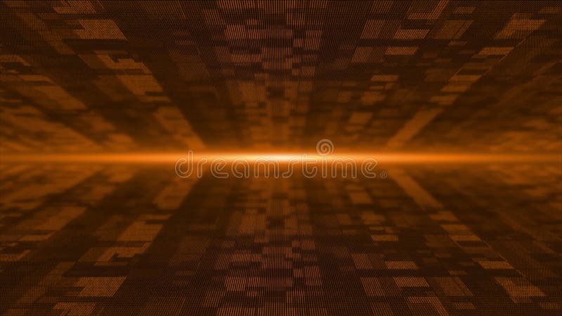 Orange Flying Particles in Digital 3d Technologic Cyberspace with Light ...