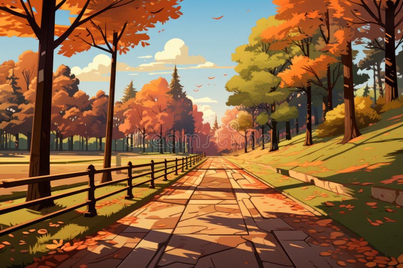 An Animated Painting of a Road in the Fall, AI Stock Photo - Image of ...