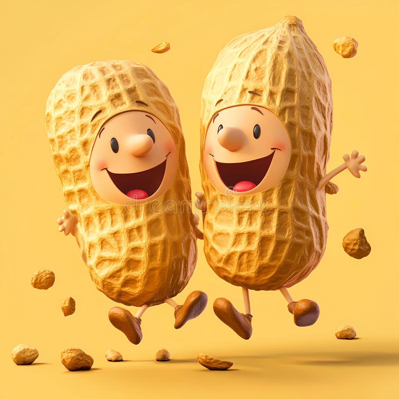 Animated Peanuts with Cheerful Expressions Dancing Against a Bright ...