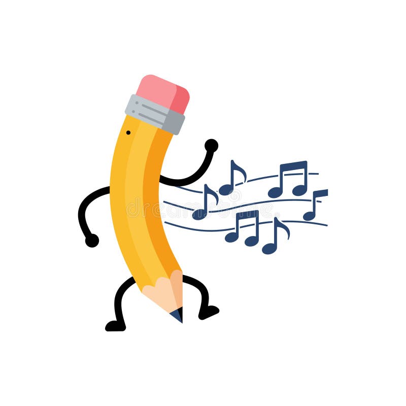 Animated Pencil Character Dancing with Musical Notes Vector ...