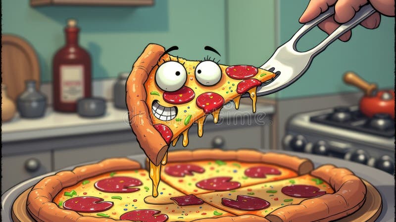 Animated Pepperoni Pizza Slice with Face in Kitchen Setting Stock ...