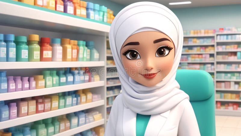 An Animated Pharmacist in a Modern Pharmacy, Engaging with Patients and ...