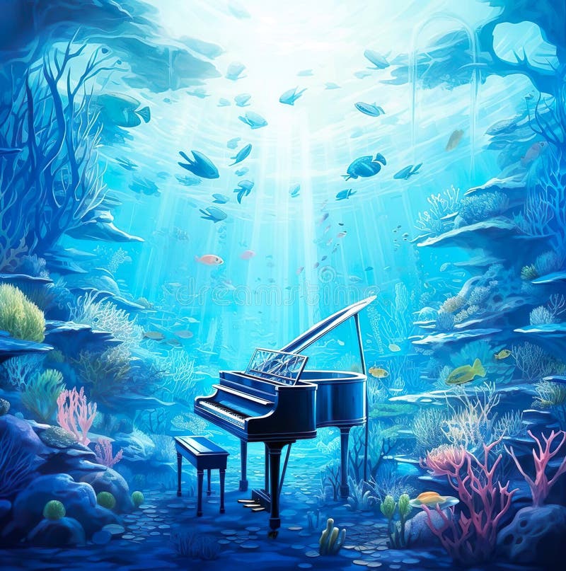 Animated of Piano Underwater of Sea Stock Illustration - Illustration ...