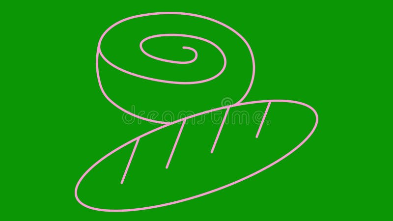 Animated Pink Linear Bread and Roll is Drawn. Line Symbol of Bakery ...