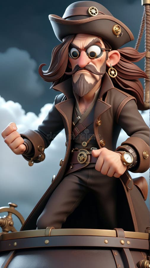Animated Pirate Captain with Steampunk Style and Rugged Charm on Deck ...