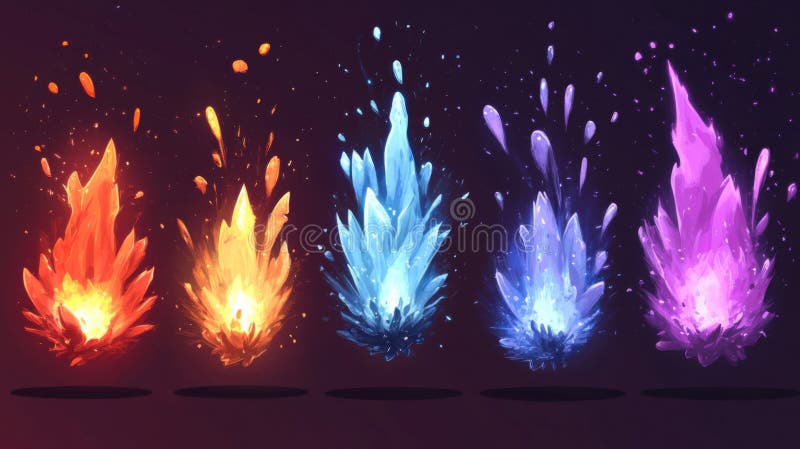 Animated Pixel Art Elements in Orange Blue and Purple with Dark ...