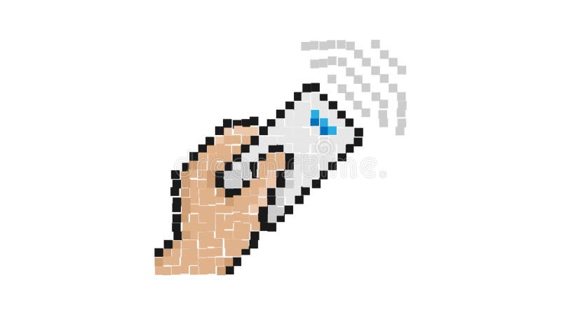 Animated Pixel Icon. Hand Holds the TV Control Panel and Presses the ...