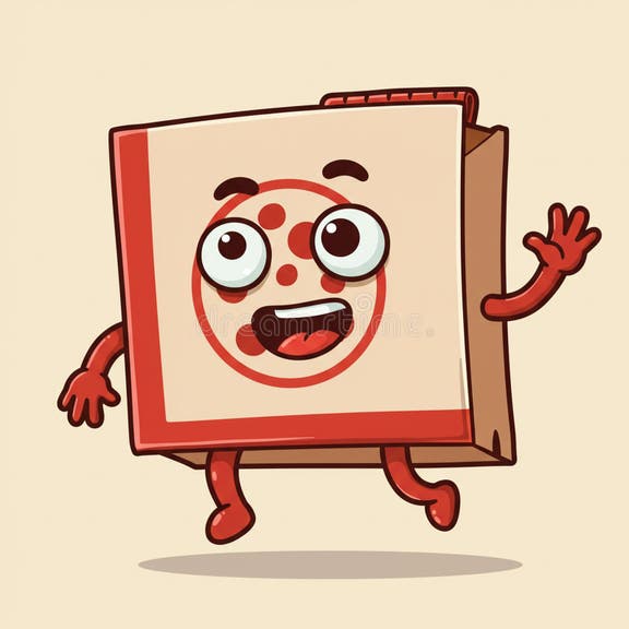 Animated Pizza Box Character with Expressive Eyes and a Smiling Mouth ...