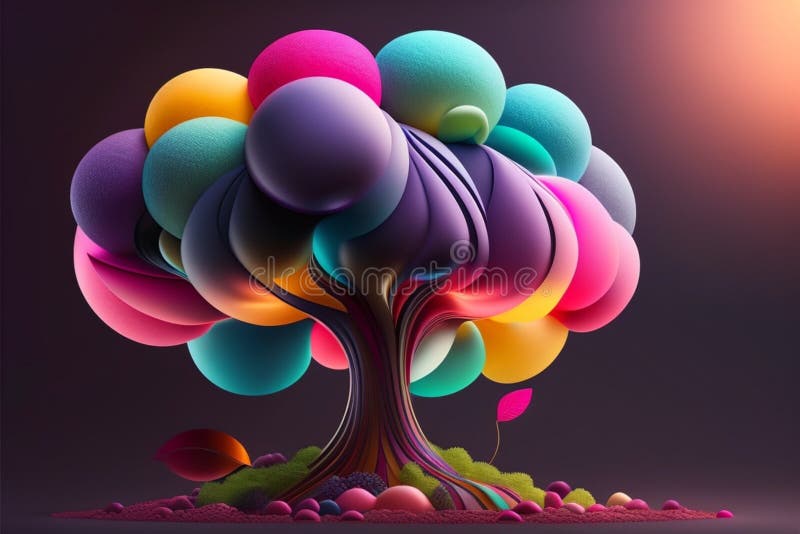 Animated Playful Tree with Colorful Balloons on it. View of ...