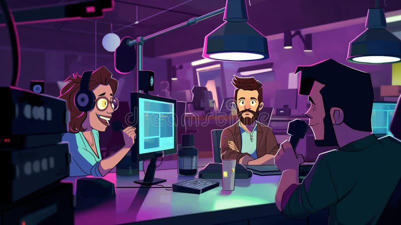 Animated Podcast Recording Session in Studio. Generative AI Stock ...