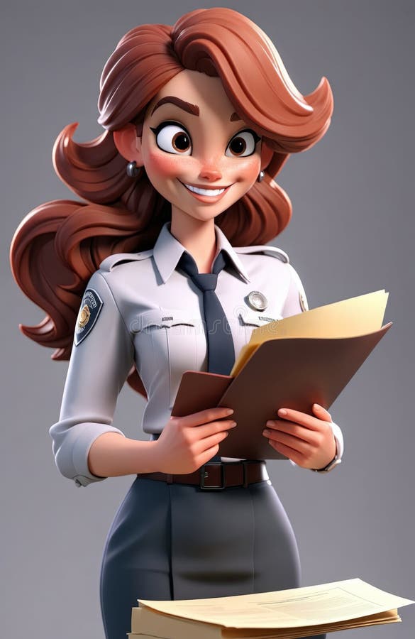 Animated Police Officer Reading Documents with a Cheerful Expression ...