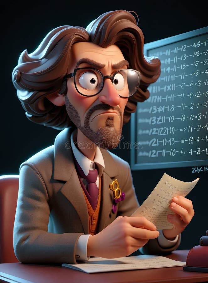 Animated Professor Solving Math Problems in Vintage Office Setting ...