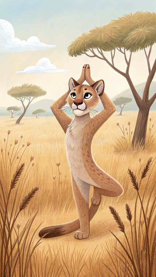 Cute Puma in the Jungle, Savannah Doing Yoga, Sport is Life Stock ...