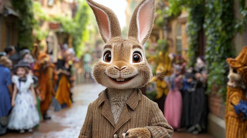Animated Rabbit Character in a Charming Town Setting Stock Illustration ...