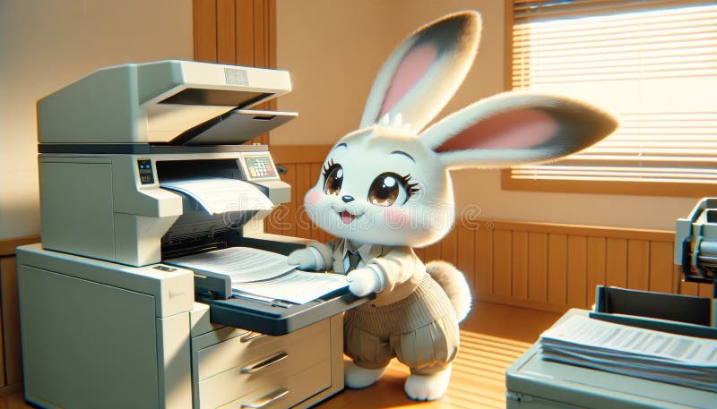 Animated Rabbit Character Using Office Printer Stock Illustration ...