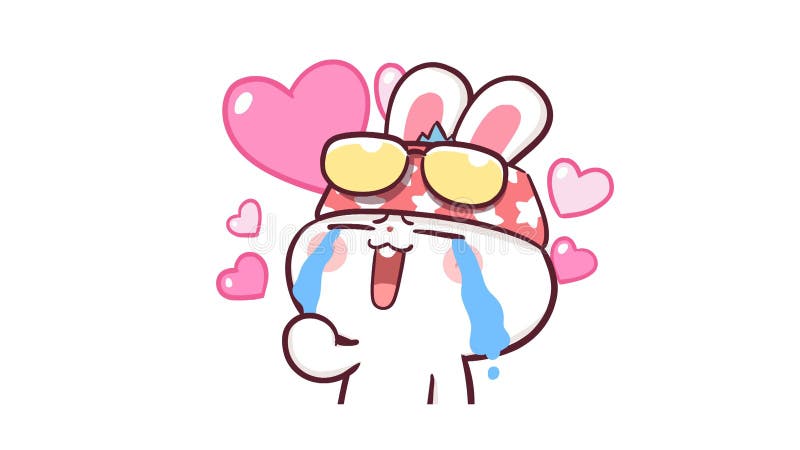 Animated Rabbit Crying Tears of Joy - White Background Stock Footage ...