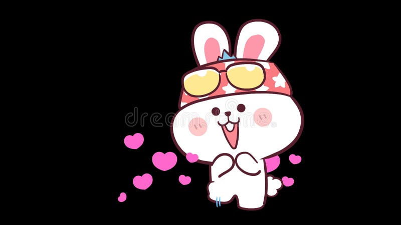 Animated Rabbit Dancing with Floating Hearts - Transparent Background ...