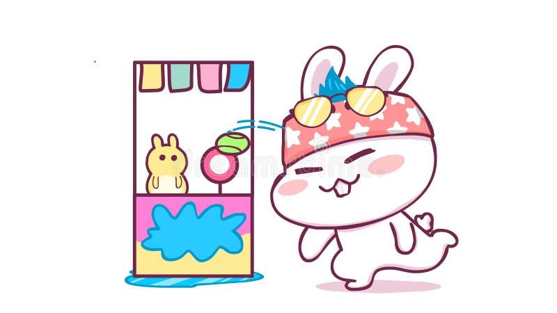 Animated Rabbit Throwing Ball at Funfair White Background Stock Video ...