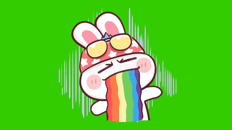 Animated Rabbit Vomiting Rainbow - Green Screen Stock Video - Video of ...