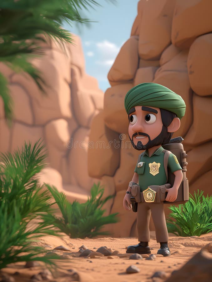 Animated Ranger Exploring a Desert Landscape Stock Illustration ...