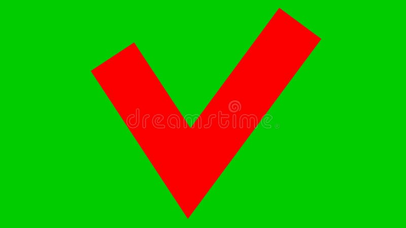 Animated Red Check Mark Appears Isolated on Green Background. Stock ...