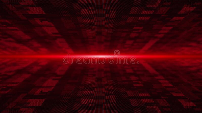 Red Flying Particles in Digital 3d Technologic Cyberspace with Light ...