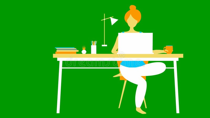 Animated Remote Work Concept. Video of Work at Home. Girl Works at the ...