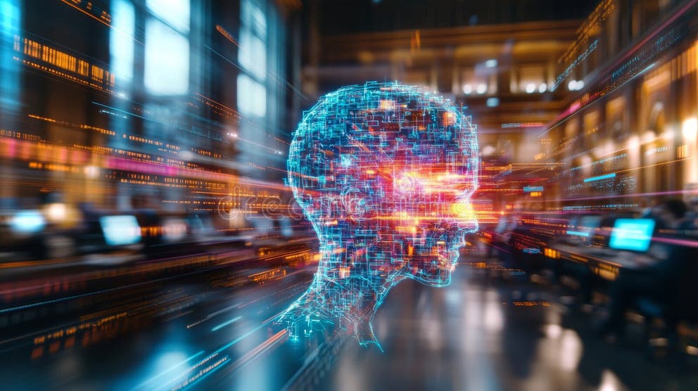 High-tech Animation of an Artificial Intelligence Head in a Busy ...