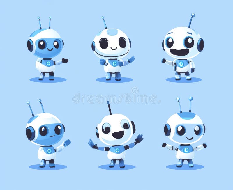 Animated Robots and Cyborg Machines in Cartoon Style. Computerized ...