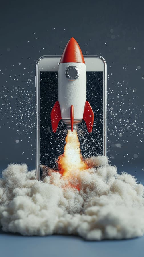Animated Rocket Emerges from Phone S Screen Visually Stock Illustration ...