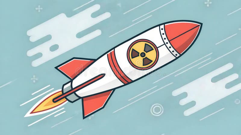 Animated Rocket Launch with Nuclear Warning Symbol in Space Environment ...