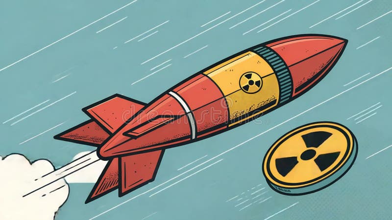 Animated Rocket Launching through Clouds with Radioactive Symbol in Sky ...