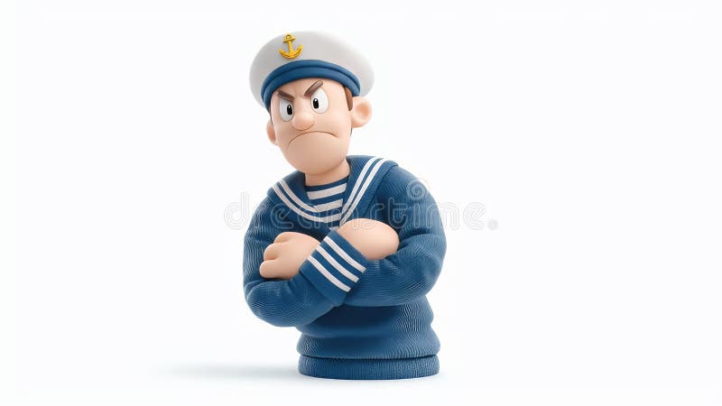 Animated Sailor Character: Grumpy Pose on White Background Stock ...