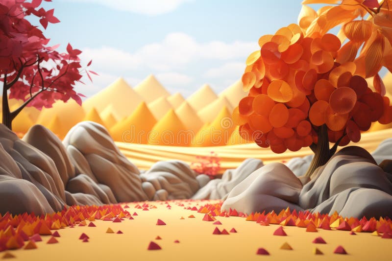 An Animated Scene with Trees and Rocks in the Background Stock ...