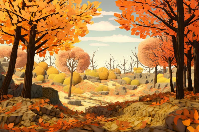 An Animated Scene of a Forest with Waterfalls and Trees Stock ...