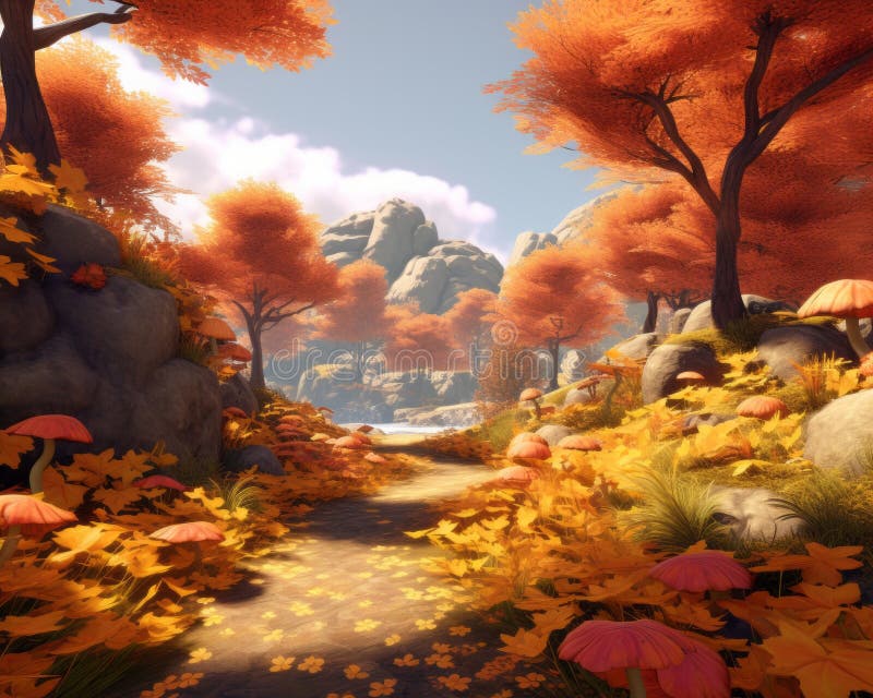 An Animated Scene of a Forest with Waterfalls and Trees Stock ...