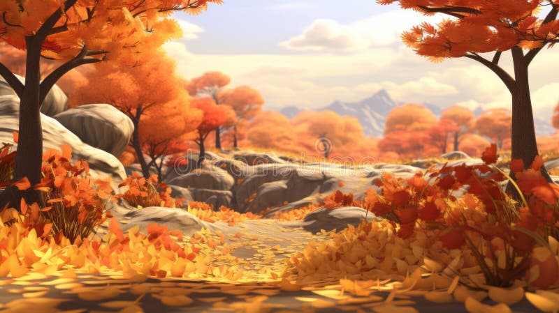 An Animated Scene of Trees and Rocks in the Fall Stock Illustration ...