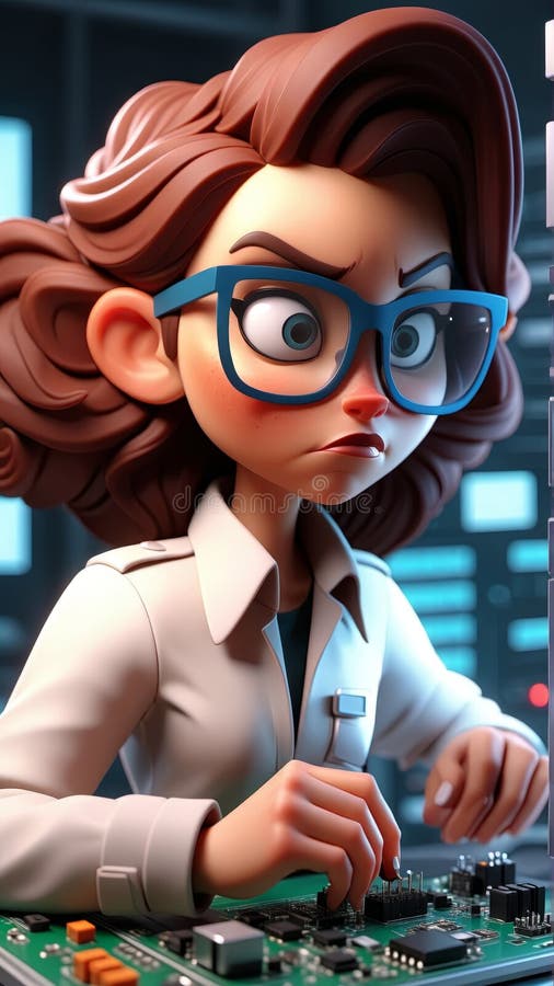 Animated Scientist Intensely Working in Lab with Technology and Circuit ...