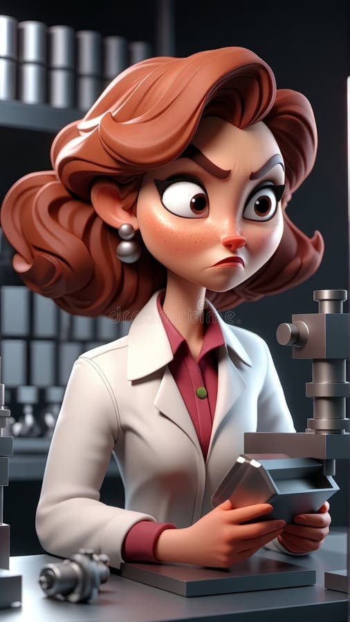 Animated Scientist in Lab Coat Examines Specimen Under Microscope with ...