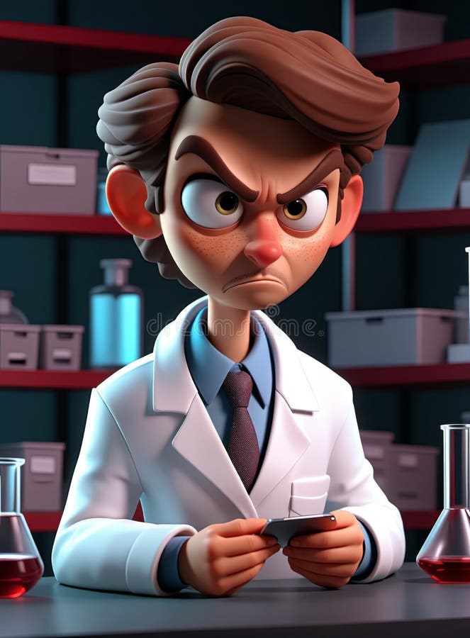 Animated Scientist in Laboratory Setting with Intense Expression and ...