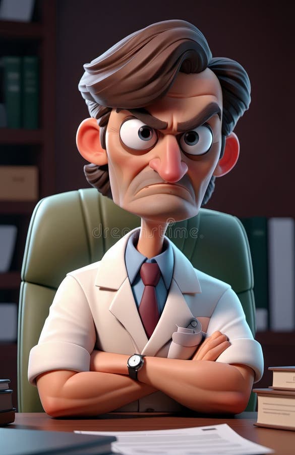 Animated Scientist with Serious Expression in Office Environment Stock ...