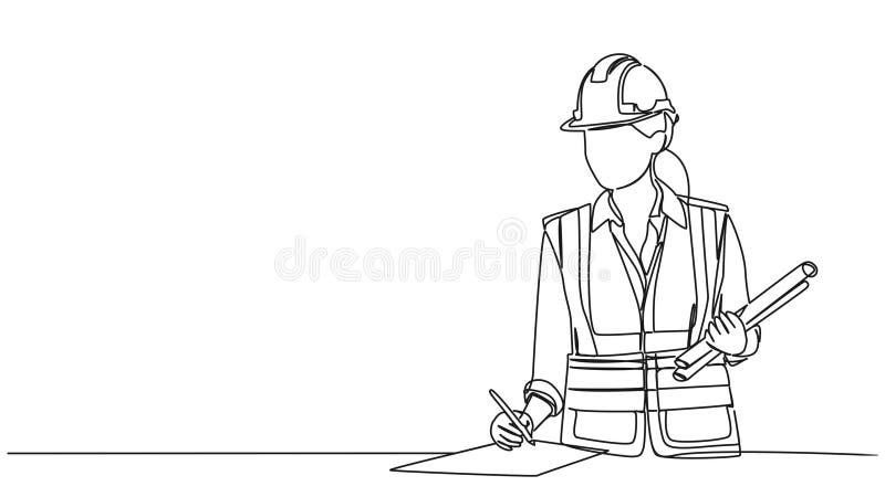 Animated Single Line Drawing of Civil Engineer or Architect with ...