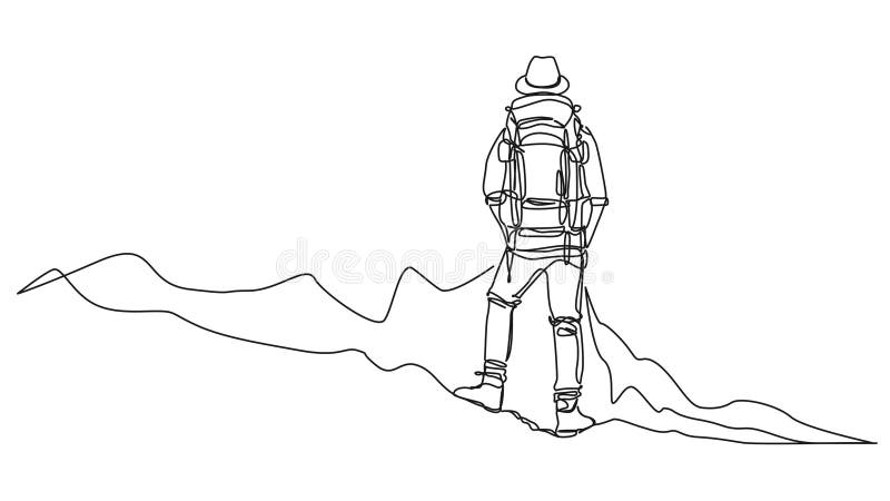 Animated Single Line Drawing of Hiker with Backpack in Mountains Stock ...