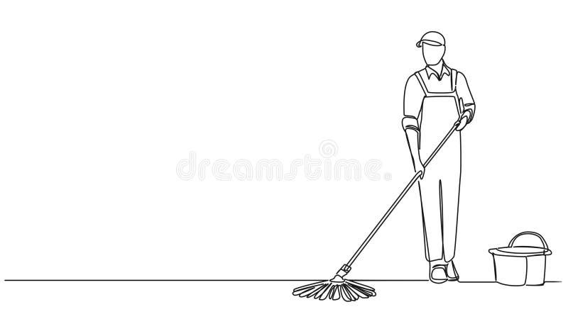 Animated Single Line Drawing of Janitor Mopping Floor Stock Video ...