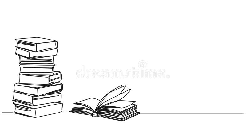 Animated Single Line Drawing of Large Stack of Books and Open Book ...