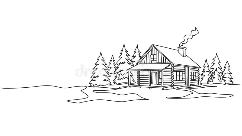 Animated Single Line Drawing of a Log Cabin in the Woods Stock Video ...